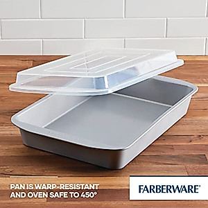 Farberware GoldenBake Bakeware Nonstick Baking Pan/Cake Pan with Lid, Rectangle, Insulated, 9 Inch x 13 Inch - Gray