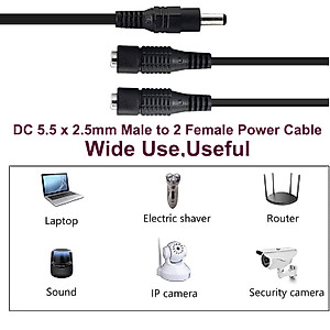 UpperFu DC Power Y Splitter Cable, 2 Pcs 5.5mm x 2.5mm 1 Male to 2 Female DC Power Extension Adapter Cable for CCTV Surveillance Cameras Surveillance Routers DVR Led Light Strips