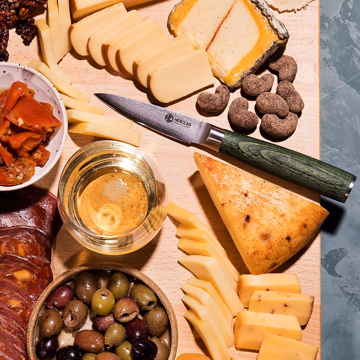 HexClad Paring Knife, 3.5-Inch Japanese Damascus Stainless Steel Blade, Pakkawood Handle