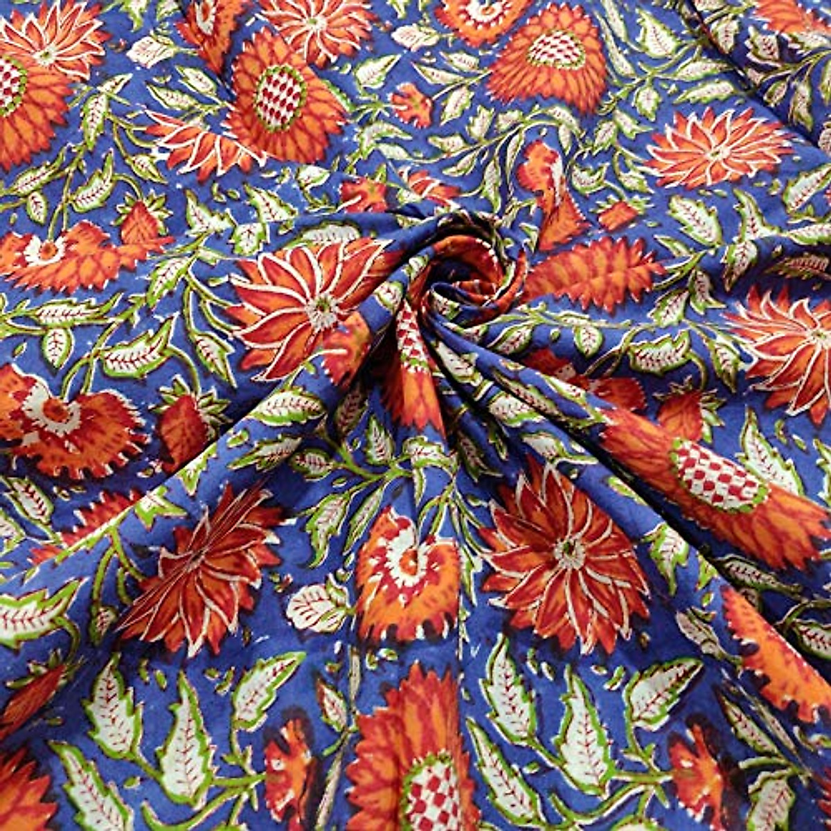 traditional Jaipur Printed Soft Cotton Fabric Hand Printed Indian Fabric, Cotton Fabric by The Yard Fabric, Jaipuri Cotton Kurti Print Fabric for Summer Dress (5 Yards)