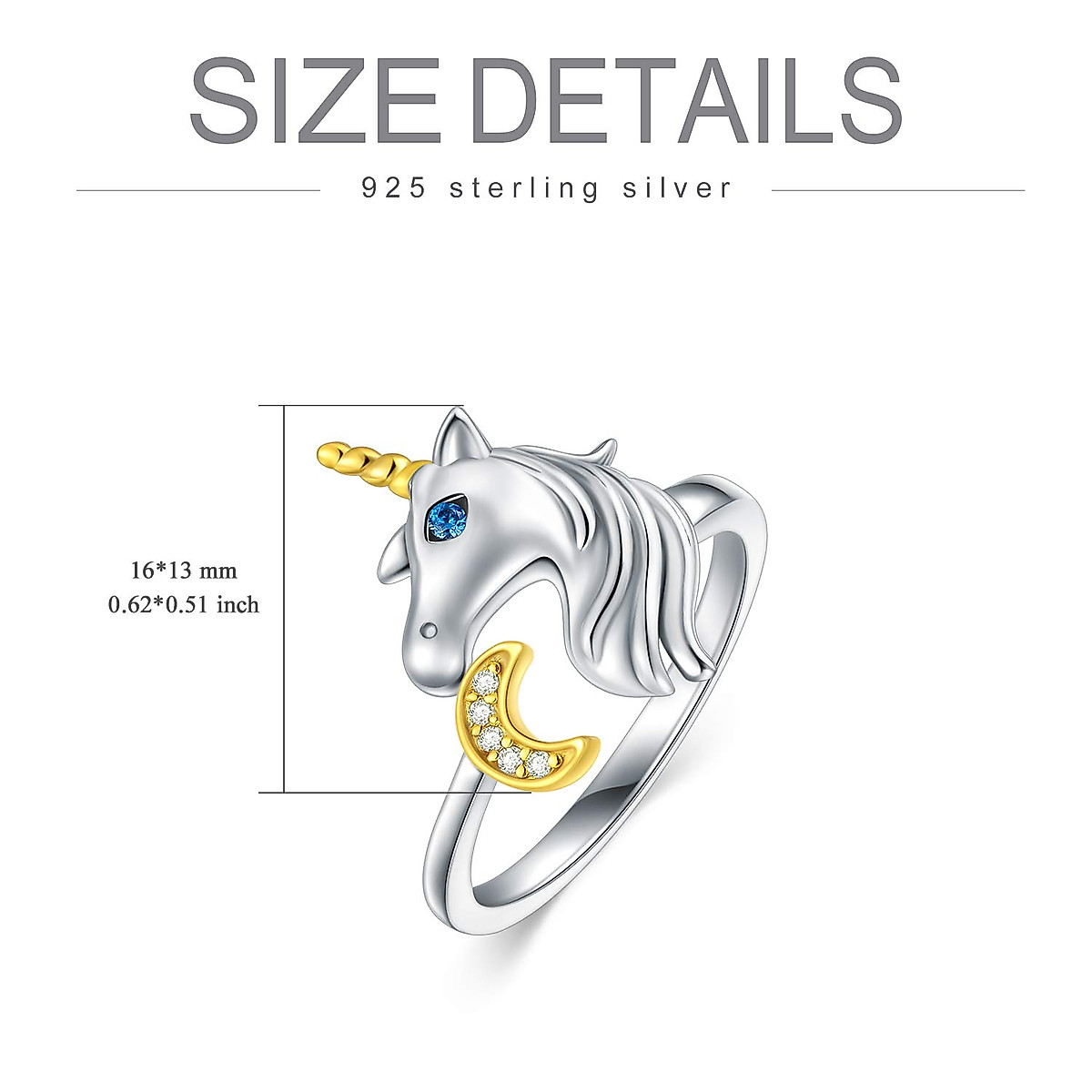 LONAGO Unicorn Ring with Moon Sterling Silver Unicorn Stacking Ring for Women (silver, 7)