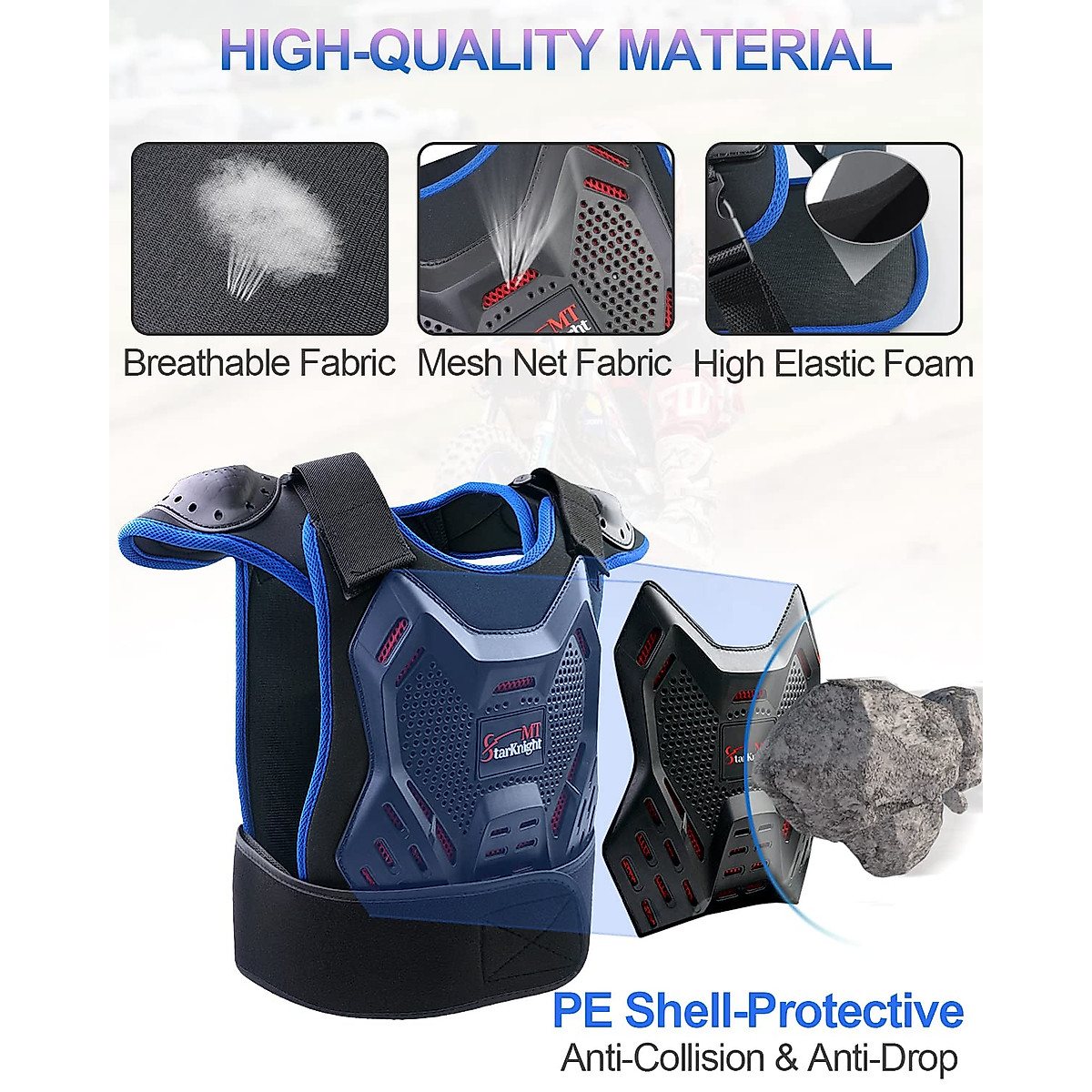 StarknightMT Kids Motorcycle Armor Suit Dirt Bike Gear， Youth Motocross Riding Protector with Knee Elbow Arm Shoulder Protection Pad for Cycling Off-Road Riding Skiing Skating (Blue)