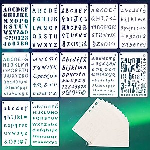 ELENTGE Letter Stencils 12 Pcs Stencils for Crafts 4x7 inch Alphabet Stencils Craft Stencils Lettering Stencils Numbers Stencils Stencils for Painting on Paper/Wood/Canvas/Plastic