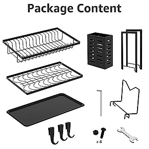 Esusom Dish Drying Rack Compact Drainer 2-Tier Dryer Rack for Small Spaces Dorm Apartment Kitchen Counter Dish Strainers Set with Drainboard Tray Utility Hooks Cutting Board & Utensil Holder