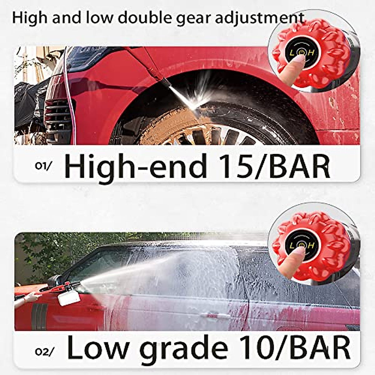 Cordless Pressure Washer, 48V Portable Electric Cleaner with 5 in 1 Adjustable Nozzle and 2 Speed Adjustment, Built-in Battery Operated Electric Washer for Car, Fence, Garden