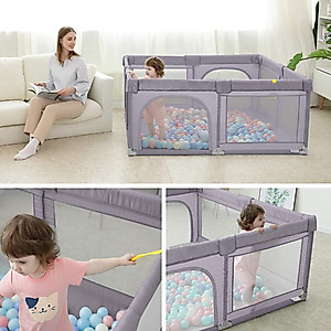 Dripex Baby Playpen, 71*47 inch Baby Playards with Zipper Gates, Kids Play Pen, Safe No Gaps, See-Through mesh, Play Pens for Babies and Toddlers, Baby Gate Playpen, Baby Fence (Grey )