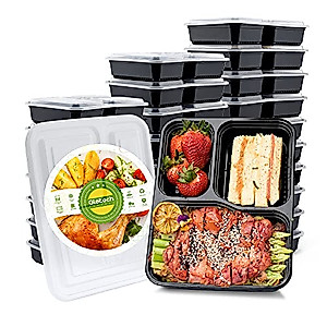 Glotoch 50Pack 34oz Meal Prep Container Microwave Safe,Disposable 3 Compartment Plastic Food Prep Containers with Lids for Food,Leftover BPA Free, Dishwasher Safe