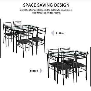VECELO Dining Table with 4 Chairs [4 Placemats Included, Black, 43.3x27.5x30, 15.7x16.9x33.8