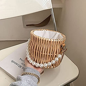 Straw Purse Beach Purse Wicker Bag for Women Beach Straw Bag Rattan Bag Basket Purse Pearl Straw Bag Straw Tote Bamboo Purse Wicker Clutch