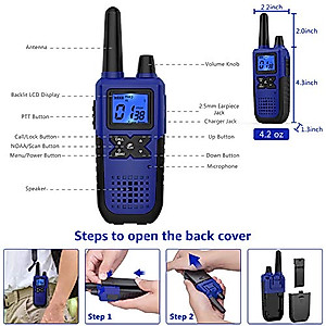 4 Long Range Walkie Talkies Rechargeable for Adults - NOAA 2 Way Radios Walkie Talkies 4 Pack - Long Distance Walkie-Talkies with Earpiece and Mic Set Headsets USB Charger Battery Weather Alert