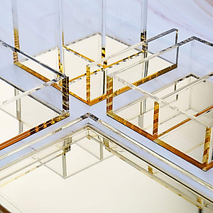 EXPUTRAN Acrylic Desk Organizer 4-Piece Desk Kit + Free Complimentary Acrylic Ruler, Desktop Organization for Office or Home (Gold)