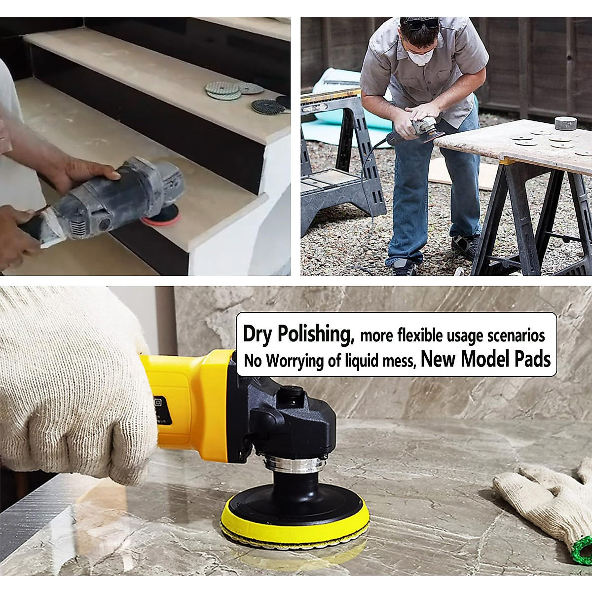 4 Inch Dry Diamond Polishing Pads, 11PCS Wet/Dry Granite Stone Buffing Pad Kit for Marble Concrete Countertop Quartz Tiles, 50-3000 Grit High Temperature Resistance Sand Pad for Drill Grinder Polisher