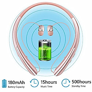 Retractable Bluetooth Headphones Neckband, Wireless Headsets Stereo Earbuds Earphone Noise Canceling with Mic Compatible with iPhone,Samsung,Android,iPad,PC