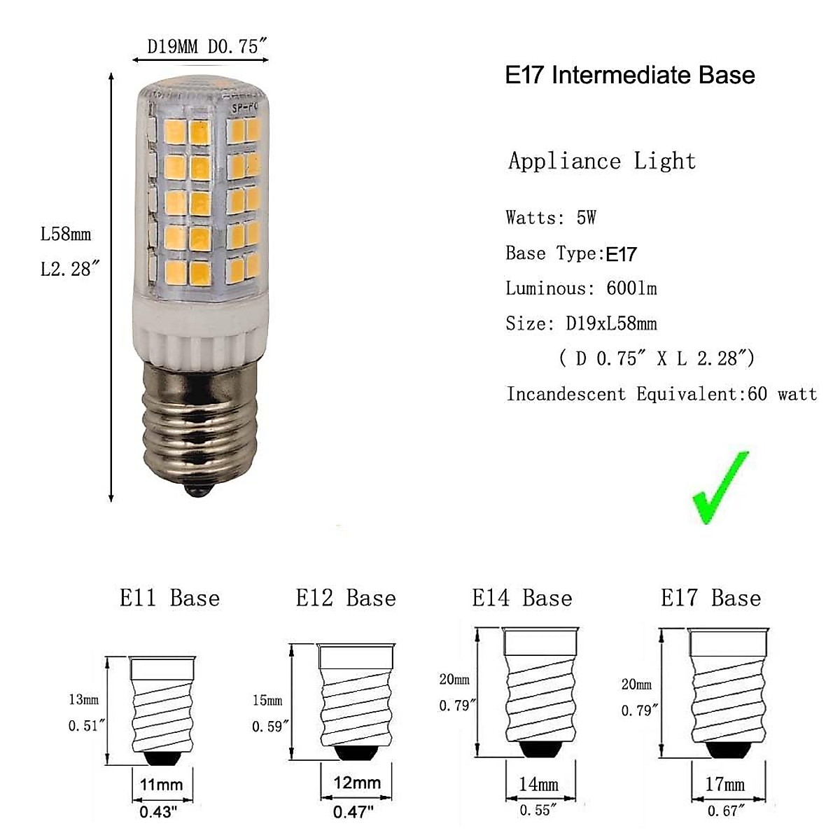WELESHEI E17 Led Bulb Microwave Oven Light Equivalent 60w Incandescent Warm White Appliance Light for 40w - 60w Type B Candelabra Bulb Dryer Range Hood Refrigerator Sewing Machine Lighting 4 Pack
