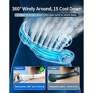 RANVOO [Lightweight but Powerful] Portable Neck Fan, Cooling Travel Fan, Hands-Free Ultra Lightweight Quier Bladeless Battery Operated Rechargeable For Outdoor Indoor Women Kids Men-White