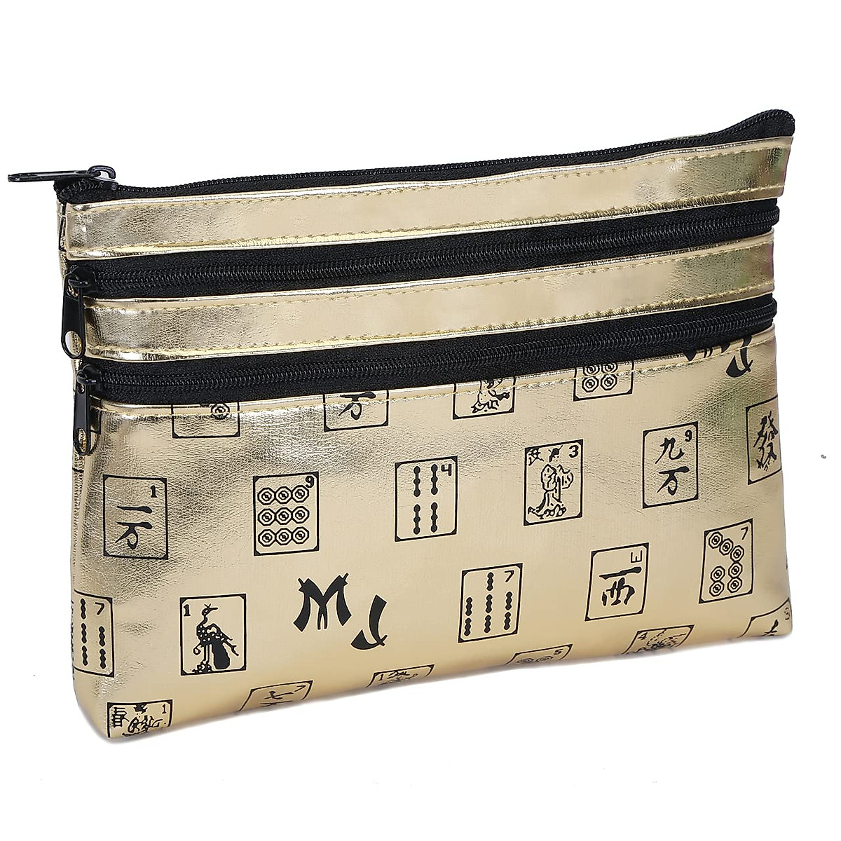Mah Jongg Direct Gold Pattern 3-Zipper Purse, holds 2023 card, easy to clean, designer style