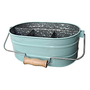 Homebia Designs Galvanized Metal Caddy with 4 Compartments, Rustic Farmhouse Kitchen Indoor Outdoor Picnic Utensil Holder, Multipurpose Storage Bin, Metal Garden Planters - 12 Inch - Aqua