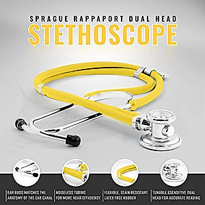 ASA TECHMED Dual Head Sprague Stethoscope and Sphygmomanometer Manual Blood Pressure Cuff Set with Case, Gift for Medical Students, Doctors, Nurses, EMT and Paramedics, Yellow