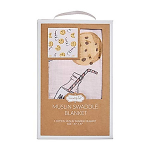 Mud Pie Muslin Swaddle, Milk and Cookies (Pink)