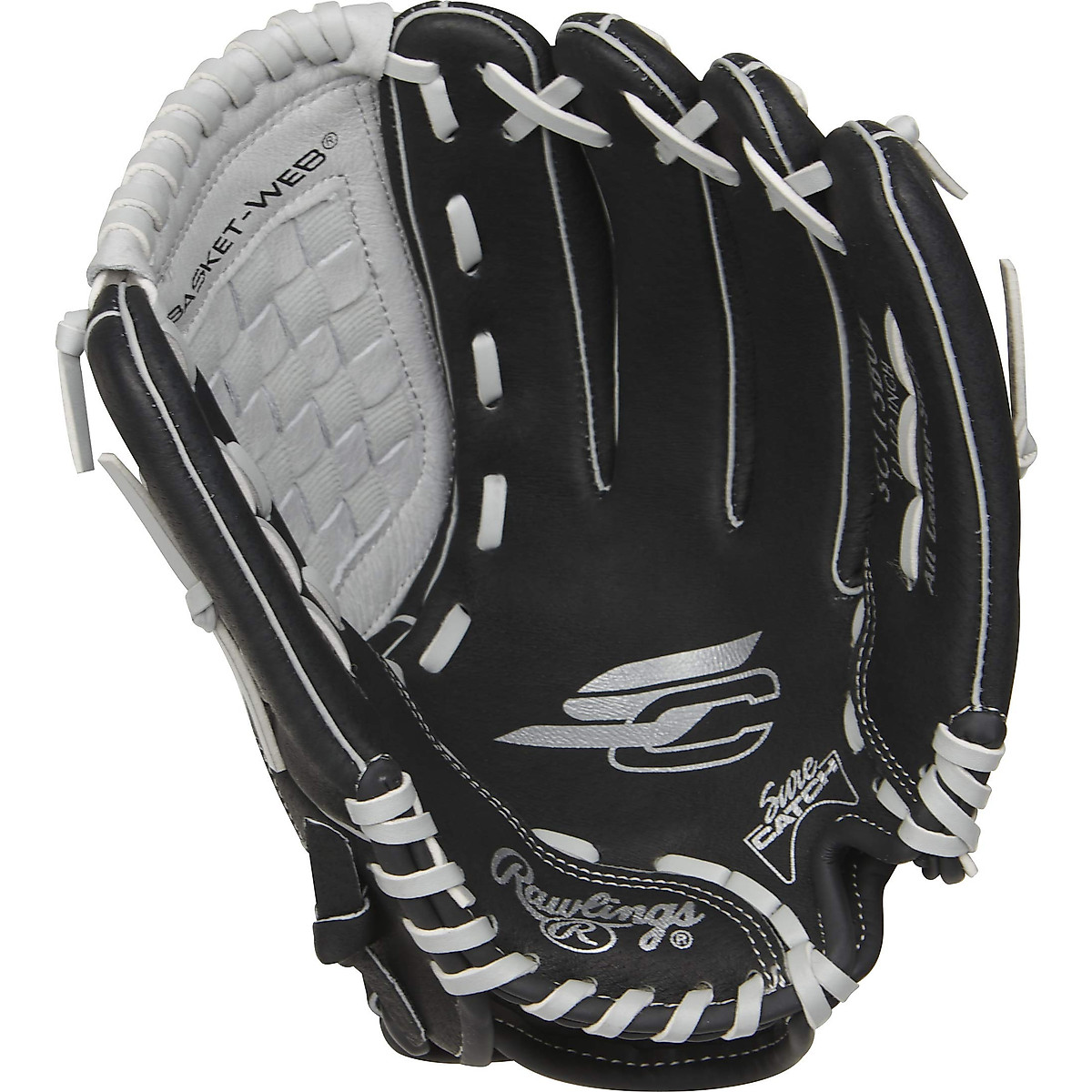 Rawlings | SURE CATCH T-Ball & Youth Baseball Glove | Right Hand Throw | 11.5" | Black/Grey