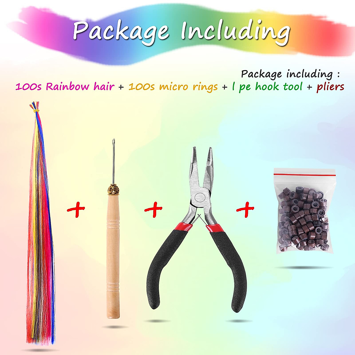 AmaSpace 100 Pcs Rainbow Hair Extensions, 20 Inch Colored Clip In Hair Extension Clip for Women Kids Gift Cosplay Dress Up Party Highlights (15 Colors, Contains Hair Extension Tools)