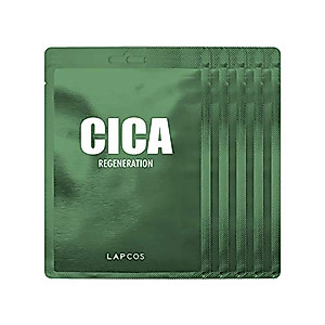 LAPCOS Cica Sheet Mask, Daily Face Mask with Cantella Plant Extract to Regenerate and Revitalize Skin, Korean Beauty Favorite, 5-Pack