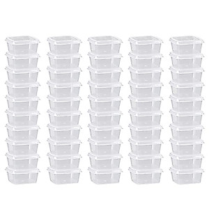 OULIGET Plastic Souffle Cups,Disposable Clear Leak Proof Sauce Cup With Hinged Lid,Used for Various Sauces,Food Samples,Storage Crafts,2 OZ,Square 50 Pieces