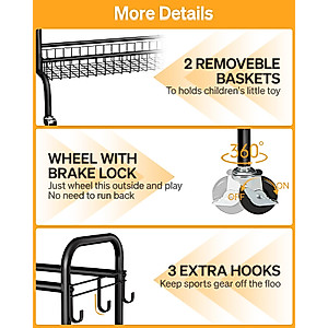 EXTCCT Basketball Rack, Outdoor Rolling Basketball Shooting Training Stand,Sports Equipment Storage with Wheels, Garage Four-layer ball Holder With Two Basket For Basketballs Footballs Volleyball