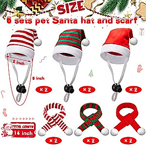 12 Pcs Christmas Pet Chicken Hat Scarf Set Mini Red Green Santa Hat Scarf Xmas Small Animal Hat with Adjustable Chin Strap for Hen Duck Hamster Guinea Pig Kitty Puppy Parrot(Stripe Style, Small)