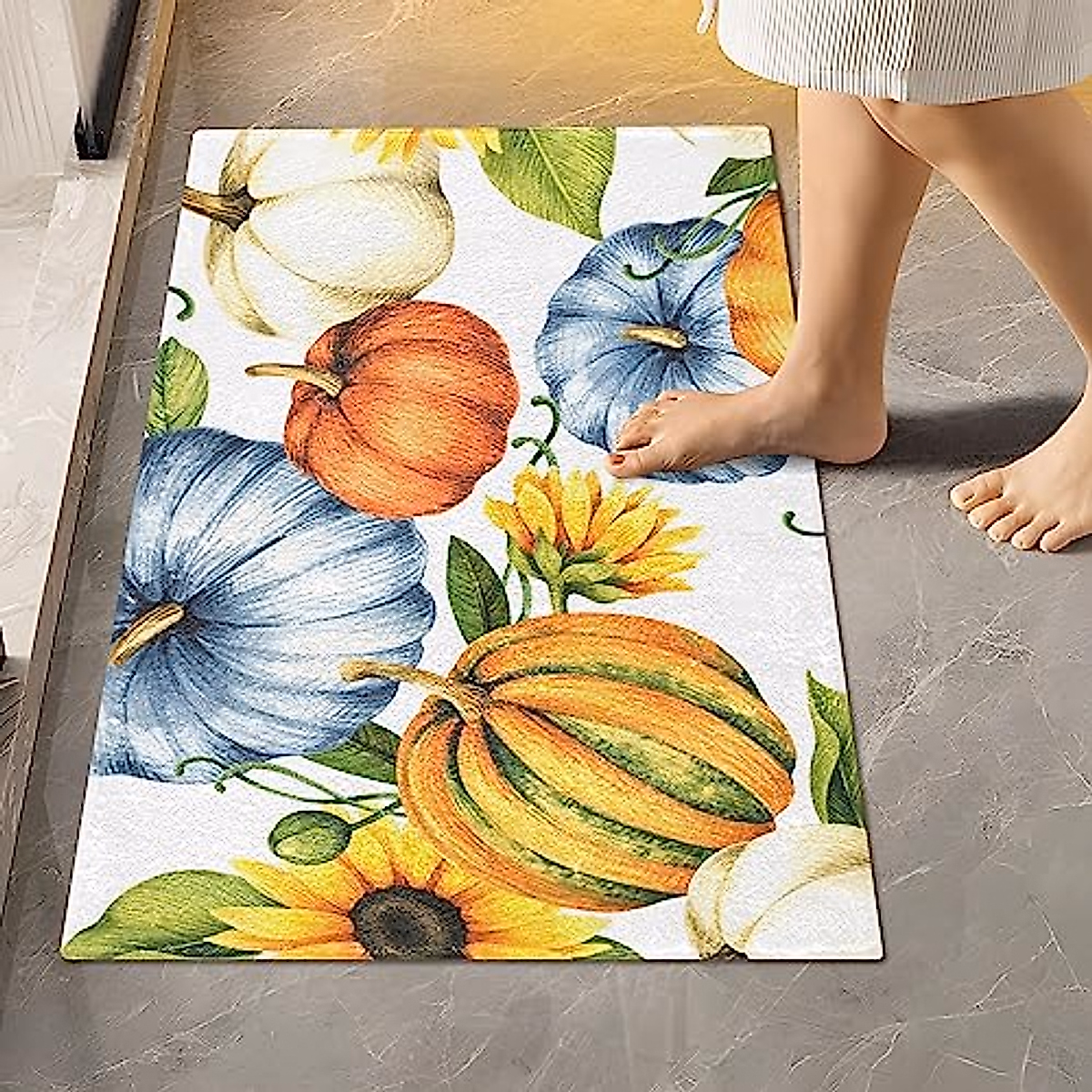 Pumpkins Sunflowers Bathroom Rug Mat Soft Absorbent Bathroom Rugs Mats Washable Bath Mats Rugs Non Slip Bath Mat Runner Rug for Bathroom Tub Bath, Rectangle Shower Rug