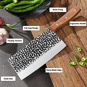 Meat Cleaver, 7 inches Professional Serbian Cleaver Knife, Ultra Sharp Light weight Hand Forged Chinese Cleaver Full Tang Meat Knife