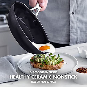 GreenPan Omega Hard Anodized Advanced Healthy Ceramic Nonstick, 8" 9.5" and 11" 3 Piece Frying Pan Skillet Set, Anti-Warping Induction Base, Dishwasher Safe, Oven & Broiler Safe, Black