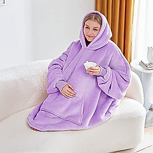 Touchat Wearable Blanket Hoodie, Oversized Sherpa Blanket Sweatshirt with Hood Pocket and Sleeves, Super Soft Warm Plush Hooded Blanket for Adult Women Men, One Size Fits All (Purple)