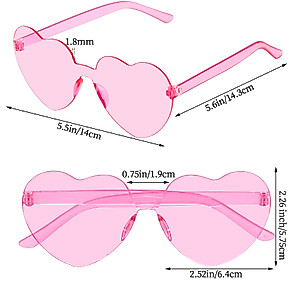 Fengek 10 Pcs Heart Shape Sunglasses Frameless Transparent Glasses Party Favors for Women Party, Pink