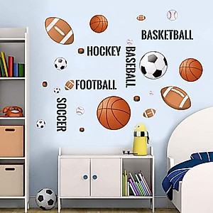 Supzone Sport Balls Wall Stickers Boys Wall Decals Basketball Soccer Baseball Football Hockey Wall Decor Boys Playroom Bedroom Classroom Living Room