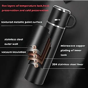 Insulated Water Bottle Travel Coffee Mug Stainless Steel Vacuum Flask Coffee Cups Water Flask for Hot and Cold Drinks 14.2 oz/420ml（Black）