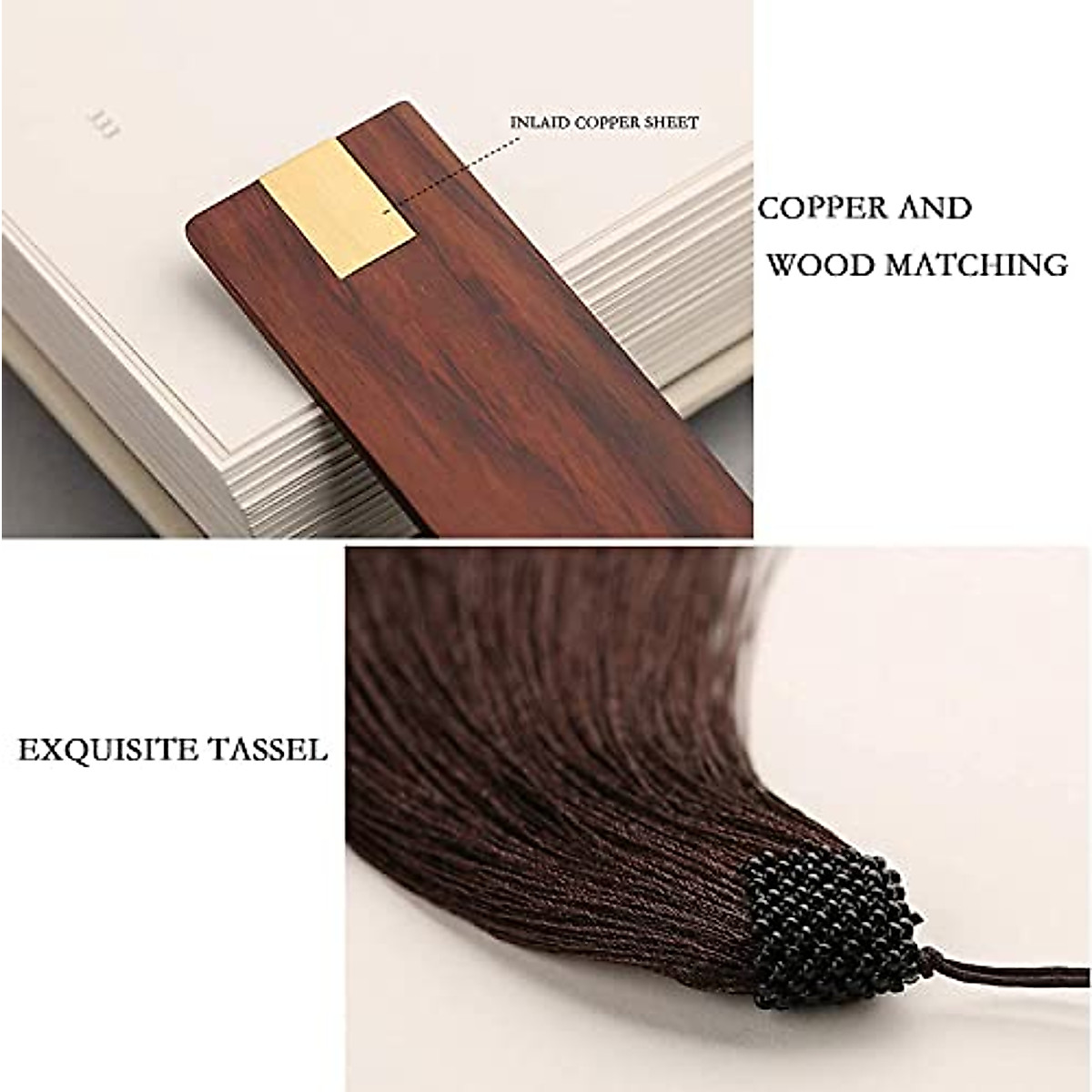 YHDCL Bookmarks Reading Page Markers Tassel, Wood Bookmark Inlaid Copper Bookmarks Handmade Natural Bookmarks with Tassel - Creative Gift for to Send Elders Antique Bookmark Set Page Markers