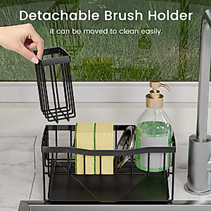 CasaCulina Sponge Holder for Kitchen Sink, Sink Caddy with Detachable Brush Holder and Stainless Steel Self Drain Tray, Rustproof Sink Organizer for Countertop Dish Soap Dispenser Brush Storage