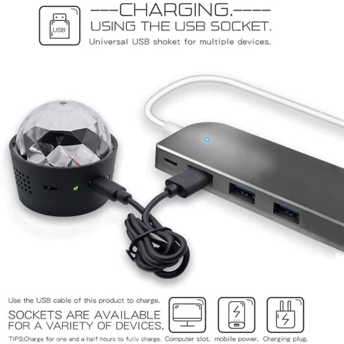 Mini Disco Light,Sound Activated Multi-Coloured Disco Ball Light USB Rechargeable Battery Disco Lights for Parties,Car Disco Ball,Disco Lights for Parties,Christmas Lights