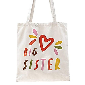Ihopes Big Sister Reusable Tote Bag | Cute Big Sister Canvas Tote Bag Gifts for Girls Daughter Sister | Perfect birthday gifts/Birth Announcement/New Pregnancy Gift