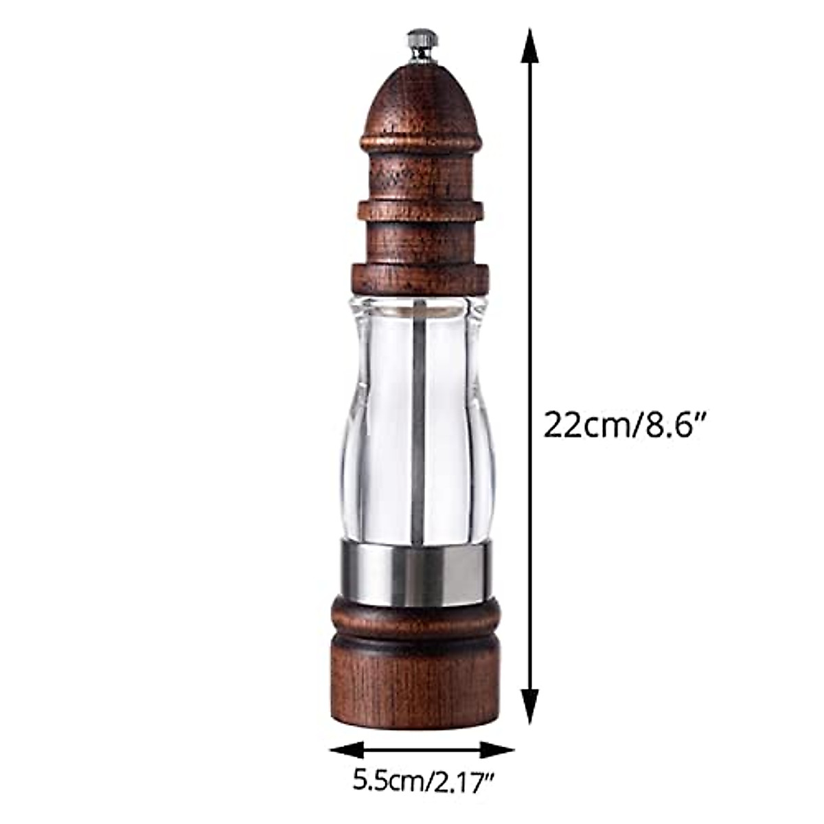 JGATW Pepper Grinder Salt and Pepper Shakers ，Adjustable Coarseness，Wood and Acrylic Salt and Pepper Grinder Set Pepper Salt Grinder (Color : 2pc, Size : 22 * 5.5cm)