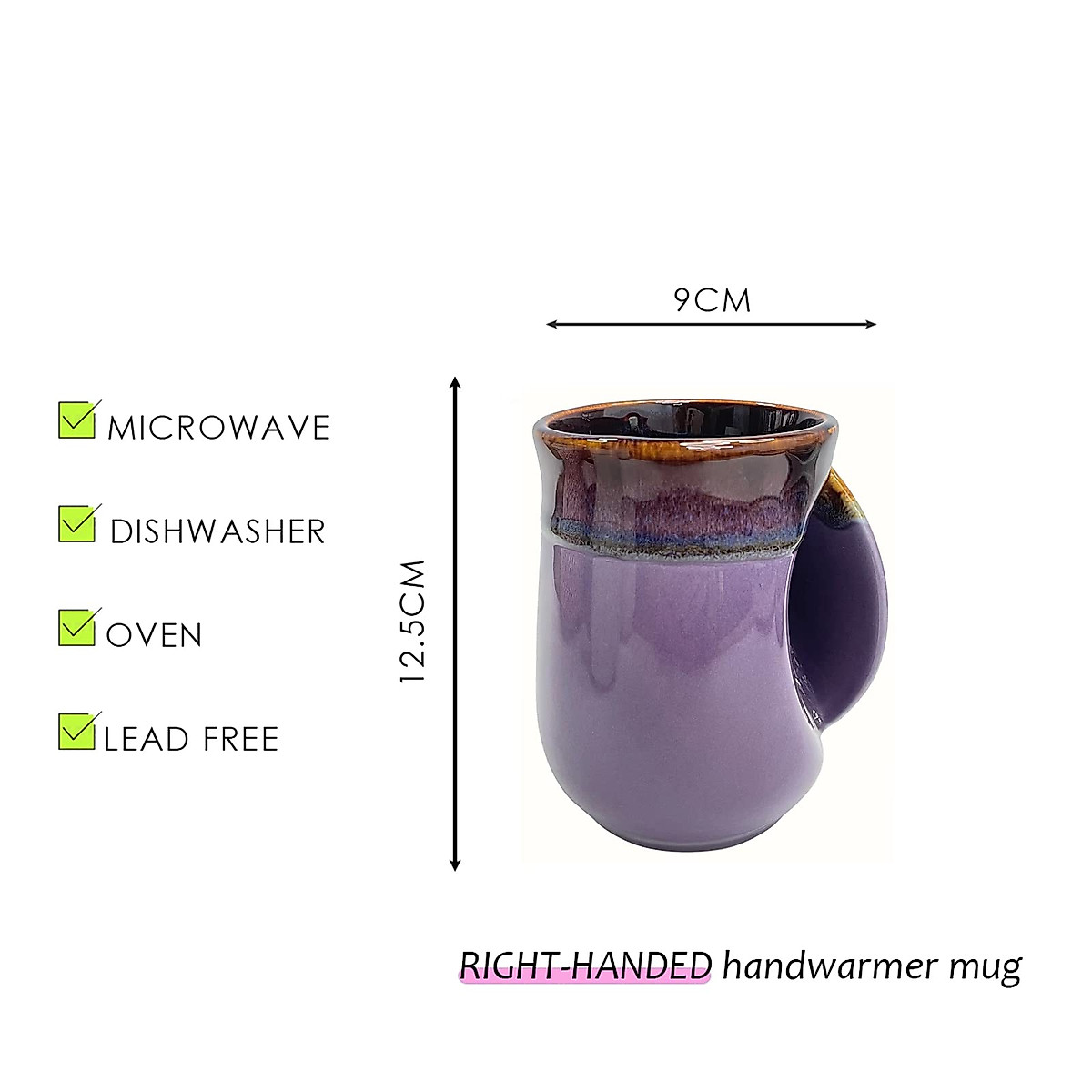 Selamica Porcelain 18oz Novelty Right-handed Handwarmer Mug, Coffee Mug, Tea Mug for family friends and couple - Purple