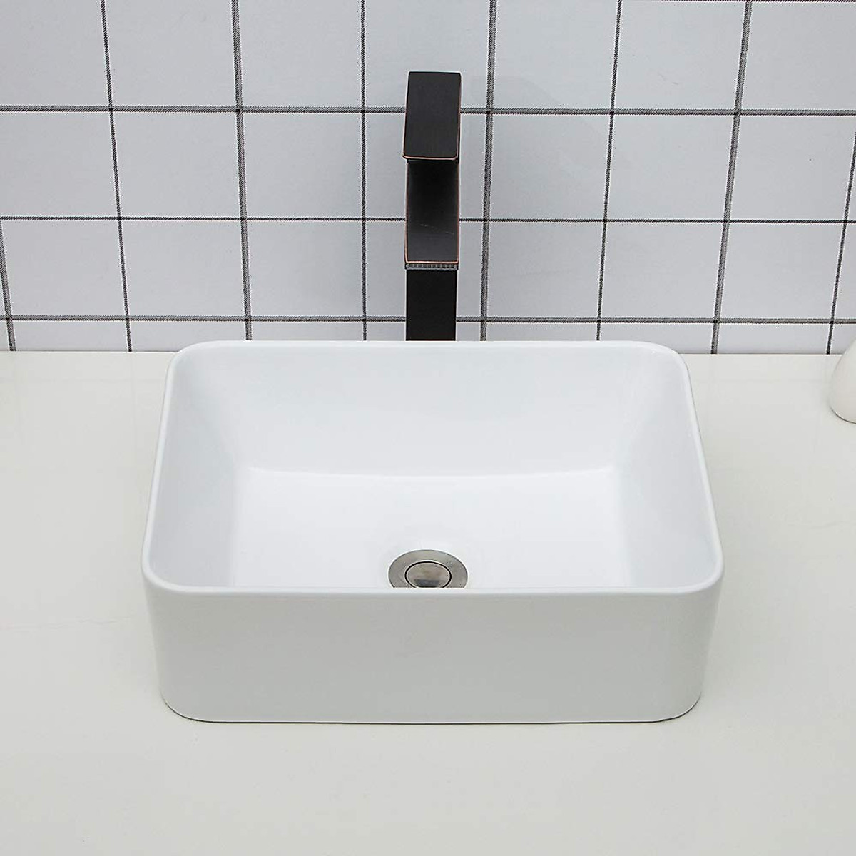 Vessel Sink Rectangular - Sarlai 16" x 12" Modern Rectangle Bathroom Sink Above Counter White Porcelain Ceramic Bathroom Vessel Vanity Sink Art Basin