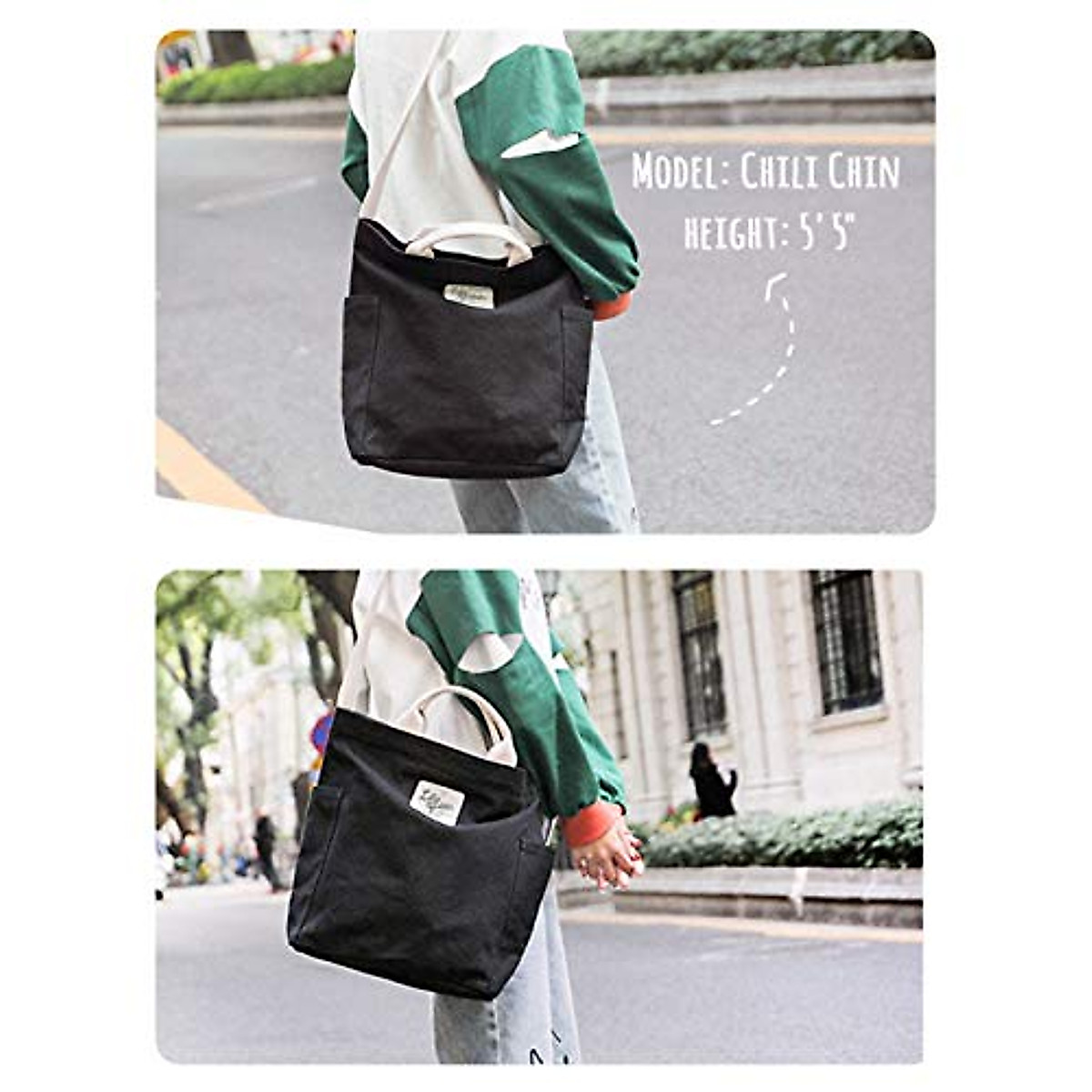 Lily queen Women Crossbody Canvas Tote Casual Shoulder Purse Bag Durable (Black)