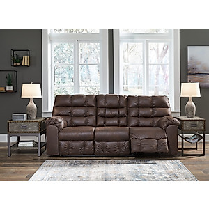 Signature Design by Ashley Derwin Urban Faux Leather Tufted Reclining Sofa with Drop Down Table, Dark Brown