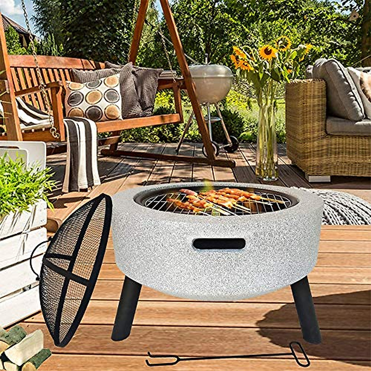 NEWCES Safety Certification Luxury Tripod Grill Wood Burning Barbecues/BBQ Grills/Fire Pit Table Charcoal Barbeque Grills Garden Heater Fire Bowls Multi-Purpose Smoker BBQ Grill