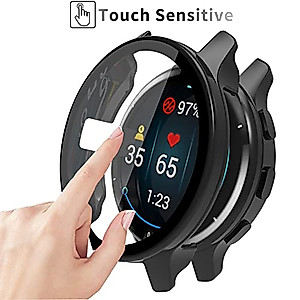 Acadeny venu 2 plus-case-2black Case with Tempered Glass Screen Protector Compatible for Garmin Plus, 9H Hardness 360 Degree All-Round Protective Ultra Thin PC Cover