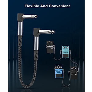 Elebase Guitar Pedal Patch Cables 6-Pack, 6 Inch 6.35MM Effects Pedal Board Cord 1/4'' Right-Angle Braided Flat Audio Cable Shielded TS Copper Male Connector for Microphone Amp/Amplifier Mixer