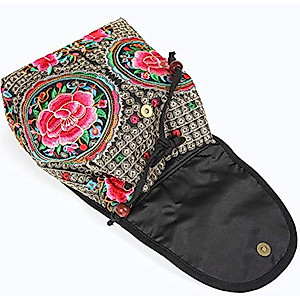 Embroidery Backpack Purse for Women Vintage Handbag Small Drawstring Casual Travel Shoulder Bag Daypack