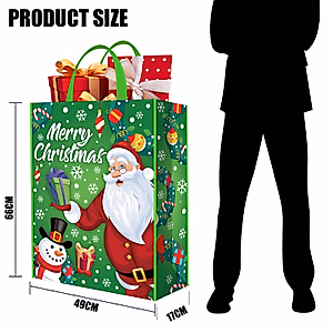 SULOLI Extra Large Christmas Tote Bags, 2Pcs Xmas Non Woven Gift Reusable Grocery Shopping Bags With Handles for Kids Holiday Gifts Wrapping Supplies